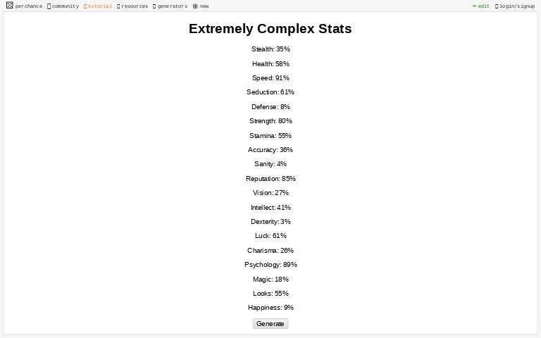 Extremely Complex Stats ― Perchance Generator