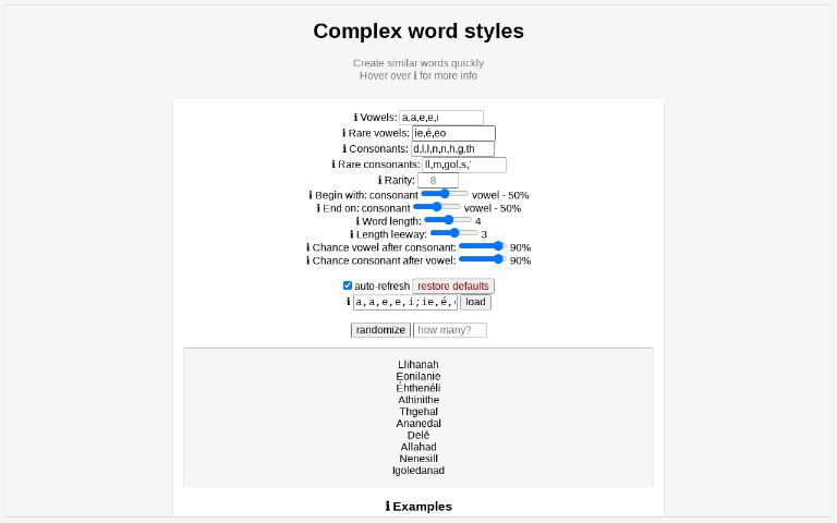 Complex word styles ― Perchance Generator
