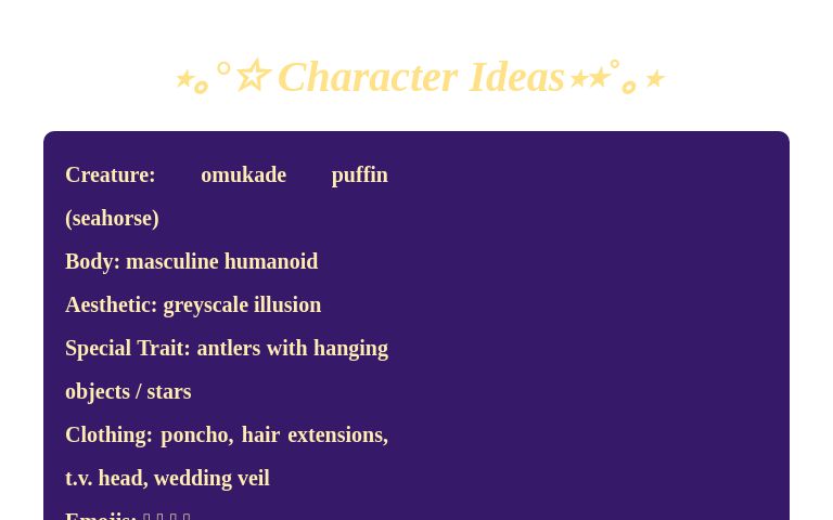 ⋆｡° Character Ideas⋆⭒˚｡⋆ ― Perchance Generator