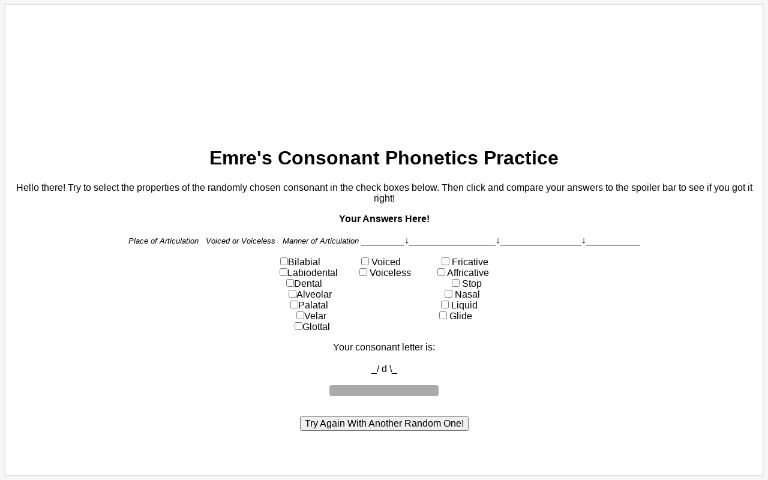 Emre's Consonant Phonetics Practice ― Perchance Generator