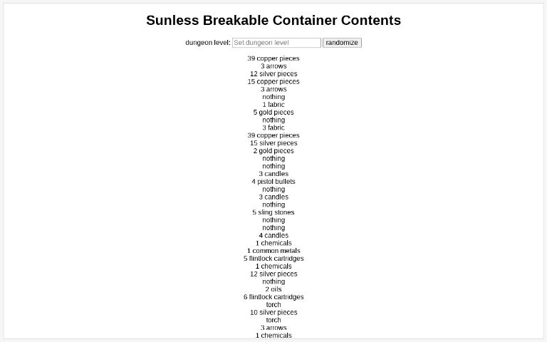 Sunless Breakable Container Contents ― Perchance Generator