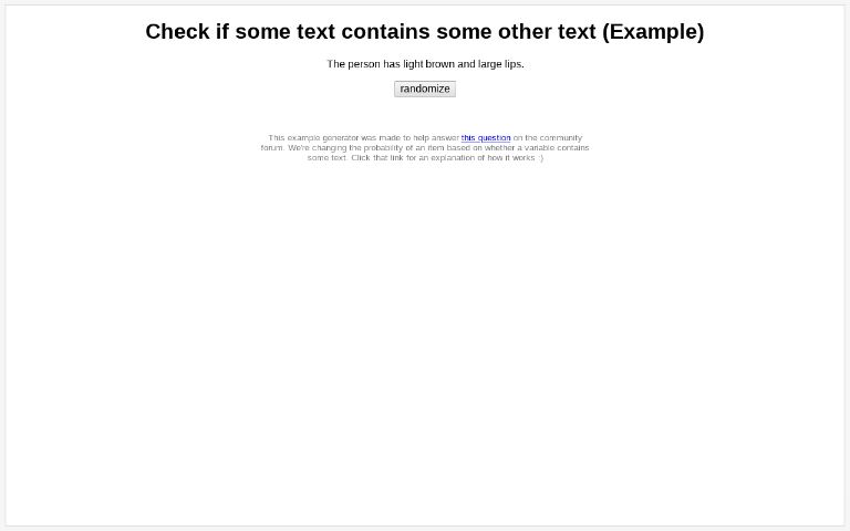Check if some text contains some other text (Example) ― Perchance Generator