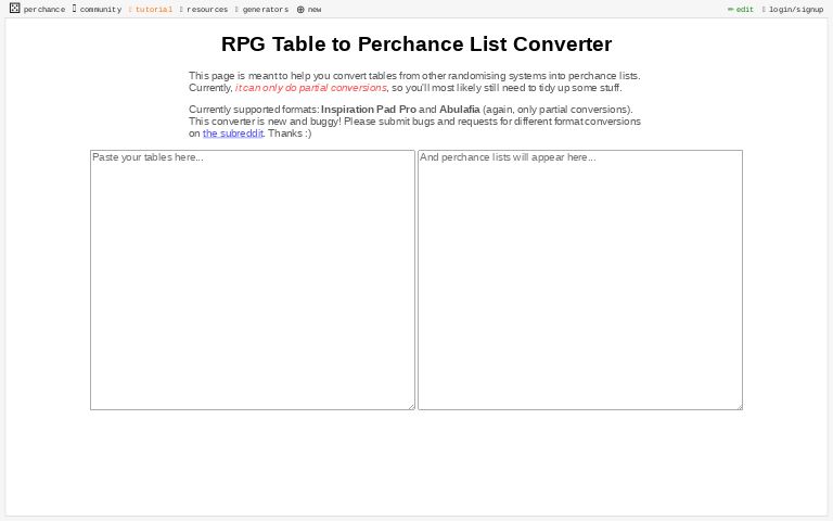 RPG Table to Perchance List Converter ― Perchance Generator