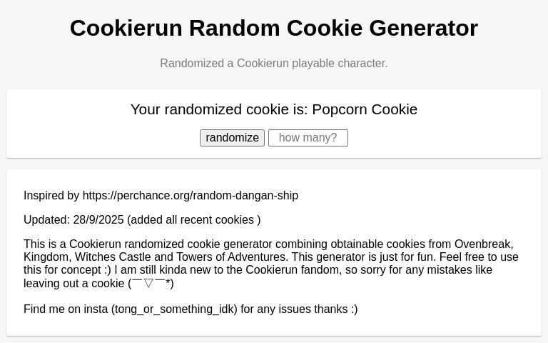 Cookierun Random Cookie Generator