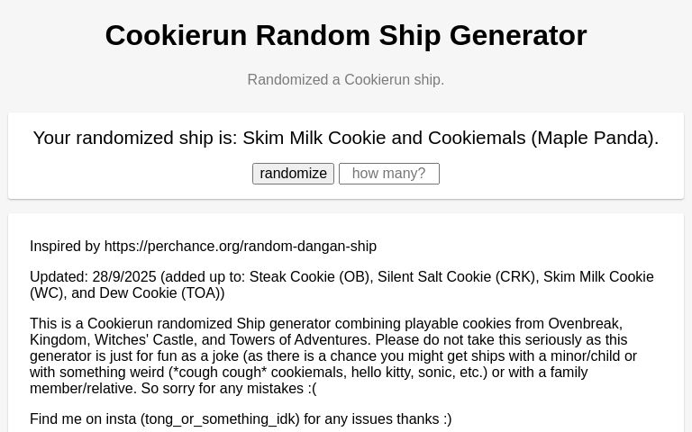 Cookierun Random Ship Generator