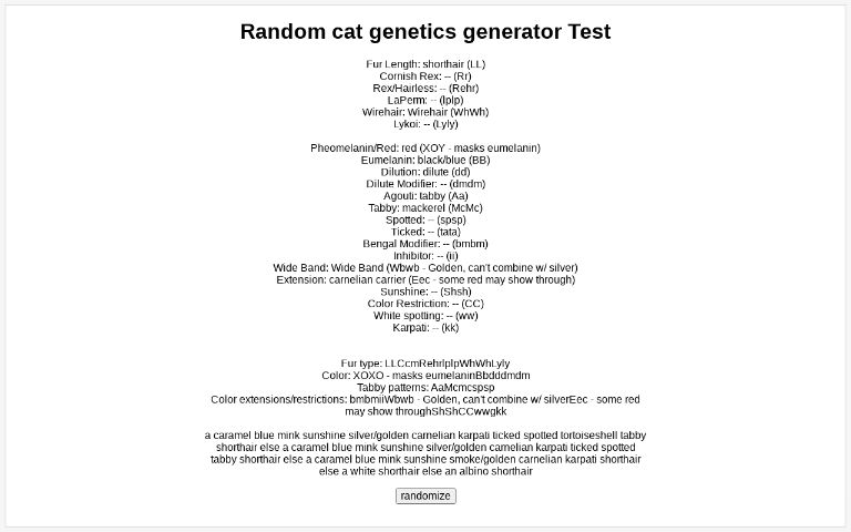 Random cat genetics generator Test