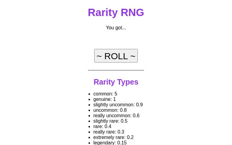 Rarity RNG ― Perchance Generator