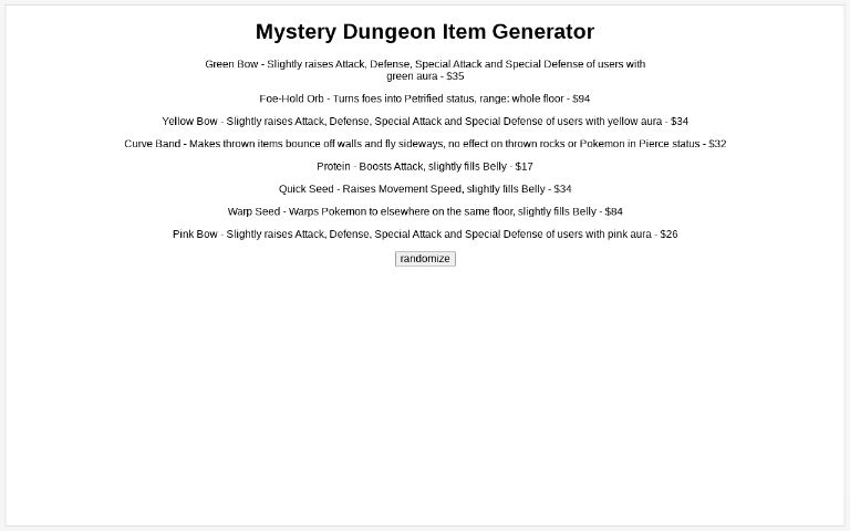 Mystery Dungeon Item Generator