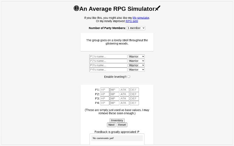 An Average RPG Simulator ― Perchance Generator