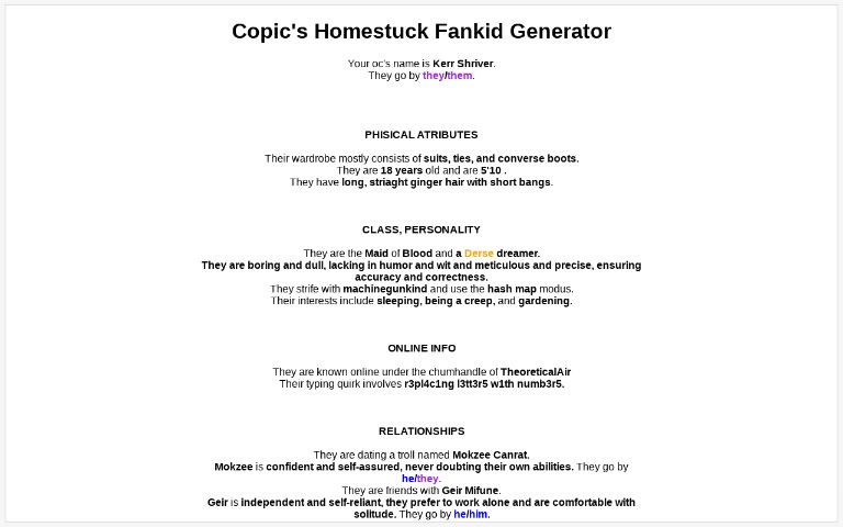 Copic's Homestuck Fankid Generator