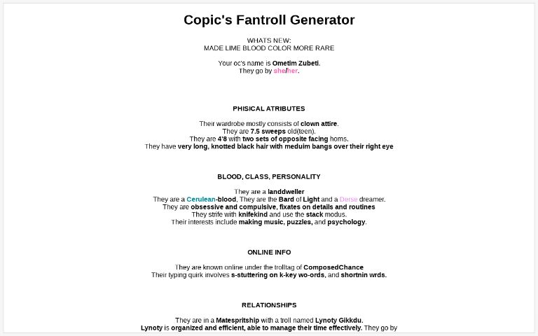 Copic's Fantroll Generator