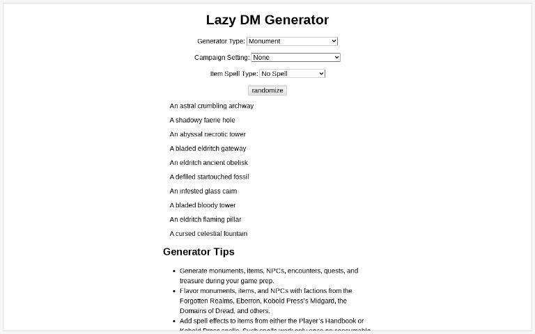 Lazy DM Generator