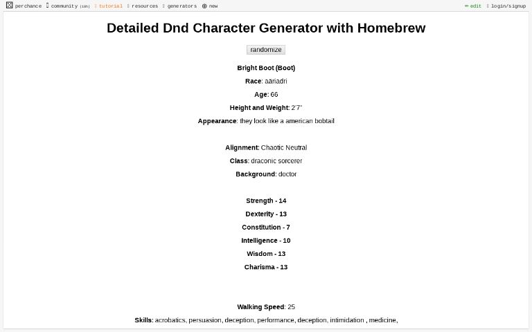 Detailed Dnd Character Generator with Homebrew