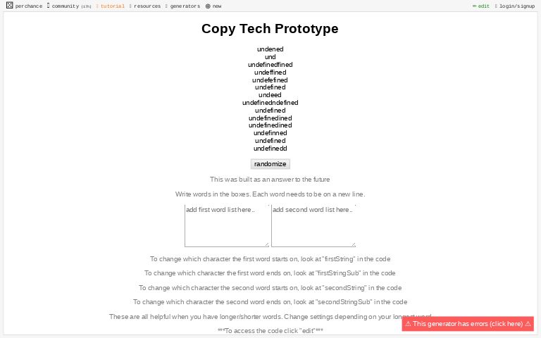 Copy Tech Prototype ― Perchance Generator