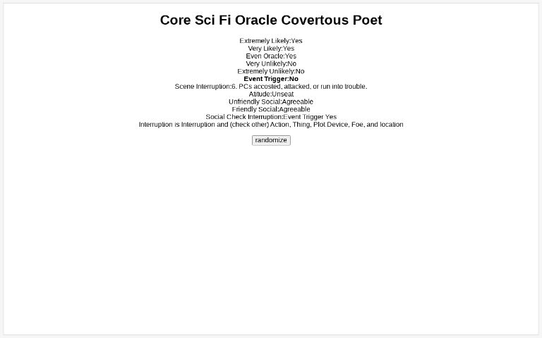 Core Sci Fi Oracle Covertous Poet ― Perchance Generator