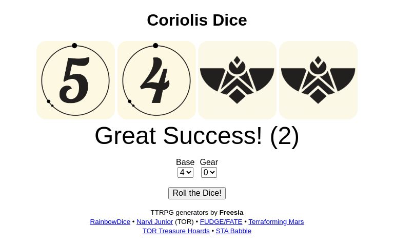 Coriolis Dice ― Perchance Generator