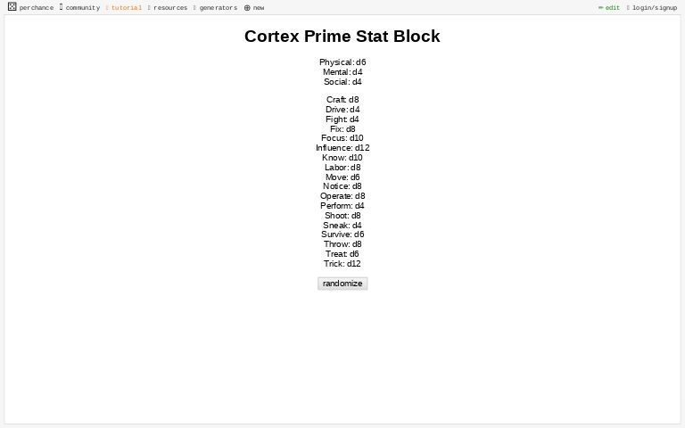 Cortex Prime Stats ― Perchance Generator