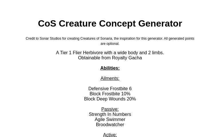 CoS Creature Concept Generator