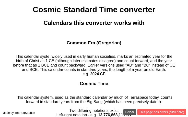 Cosmic Standard Time converter ― Perchance Generator