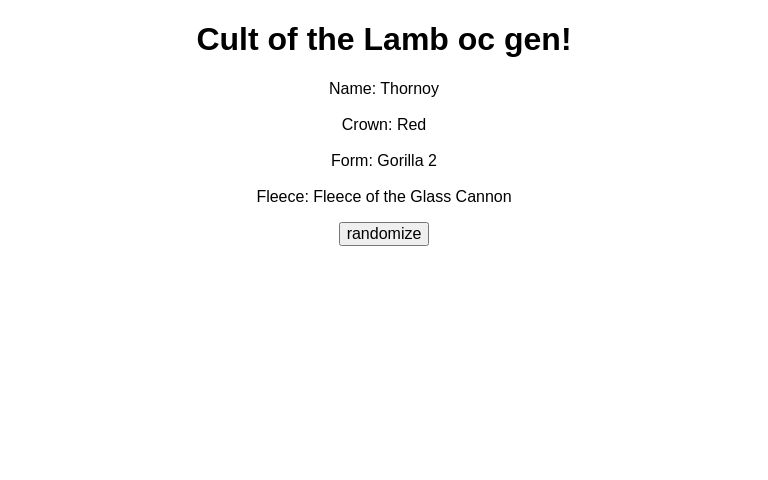 Cult of the Lamb oc gen!