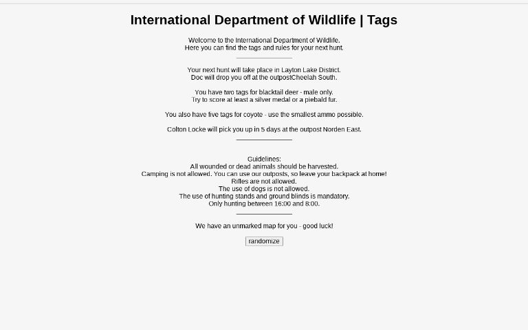 International Department of Wildlife | Tags ― Perchance Generator