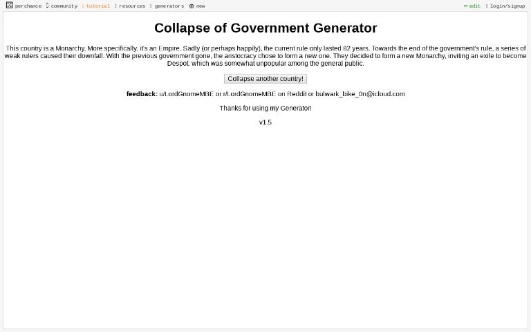 Collapse of Government Generator
