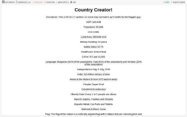 Country Creator! ― Perchance Generator