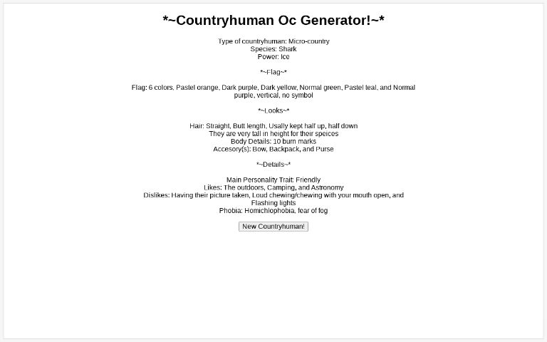 *~Countryhuman Oc Generator!~*