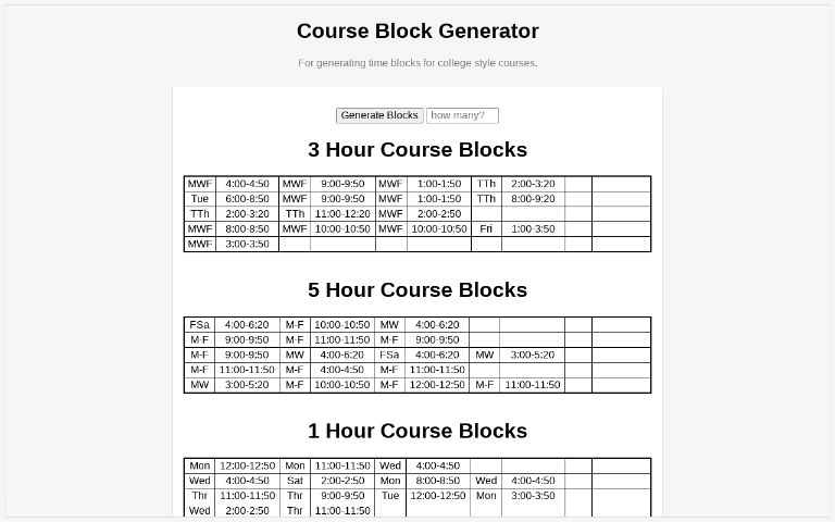 Course Block Generator