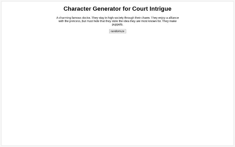 Character Generator for Court Intrigue
