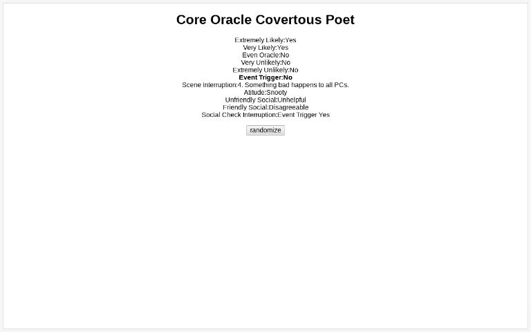 Core Oracle Covertous Poet ― Perchance Generator