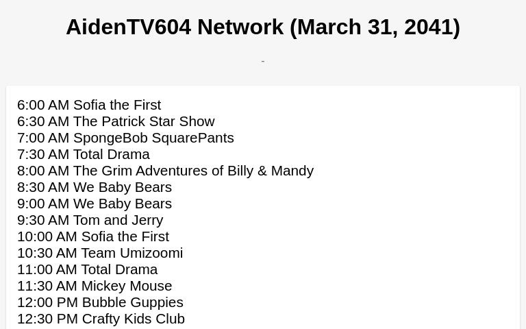 AidenTV604 Network (March 31, 2041) ― Perchance Generator