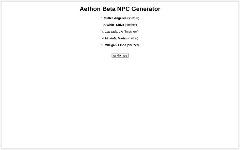 Aethon Beta NPC Generator