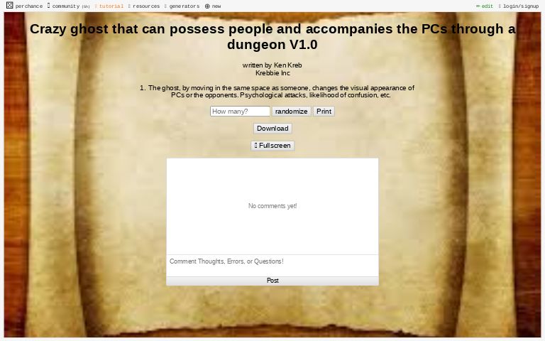 Crazy ghost that can possess people and accompanies the PCs through a dungeon V1.0 ― Perchance ...