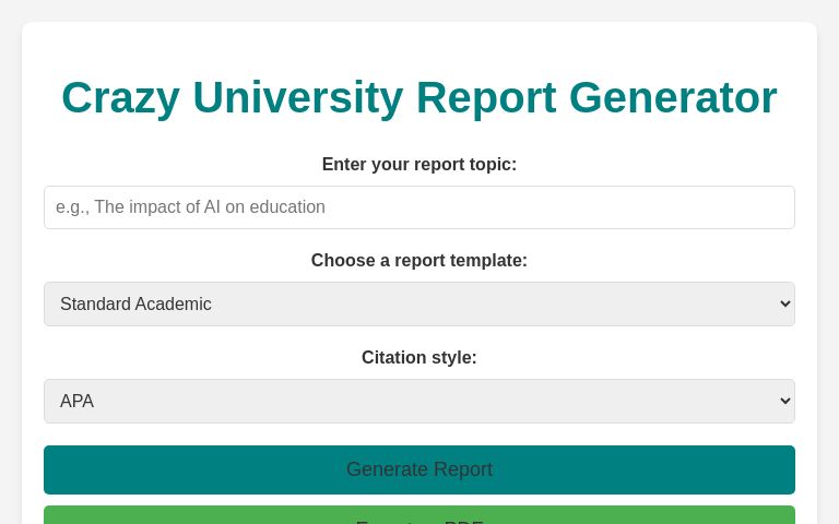 Crazy University Report Generator