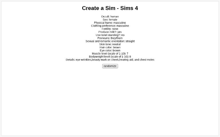 Create a Sim - Sims 4 ― Perchance Generator