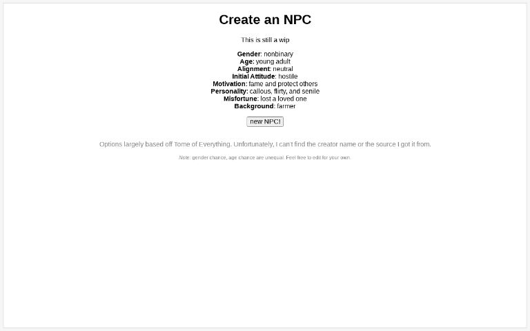 Create an NPC ― Perchance Generator
