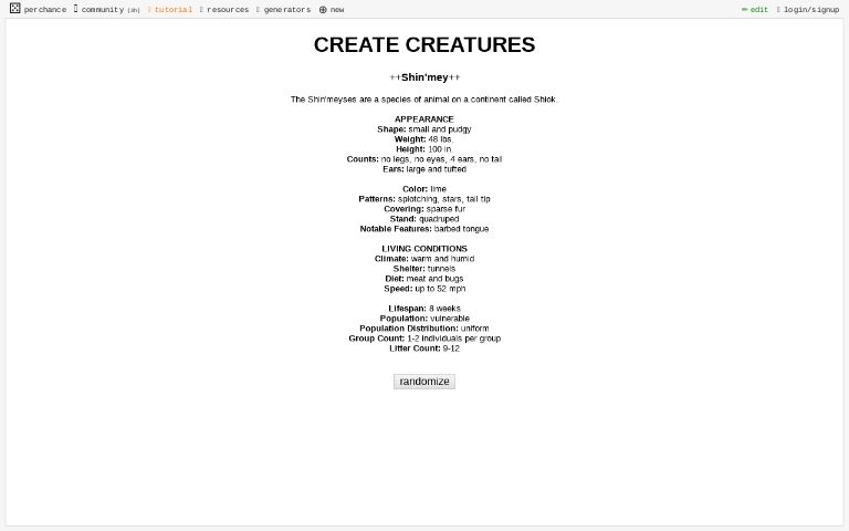 CREATE CREATURES ― Perchance Generator