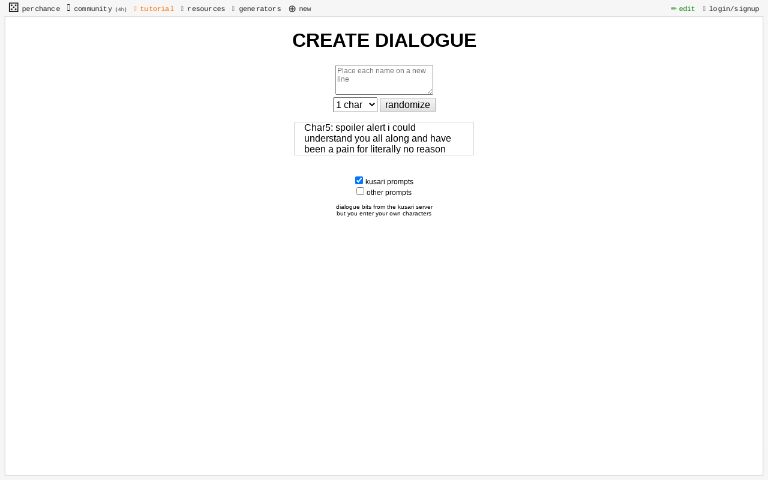 CREATE DIALOGUE ― Perchance Generator