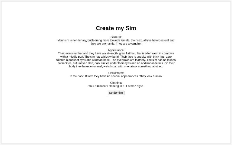 Create my Sim ― Perchance Generator