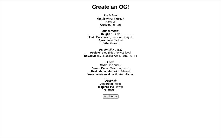 Create an OC! ― Perchance Generator