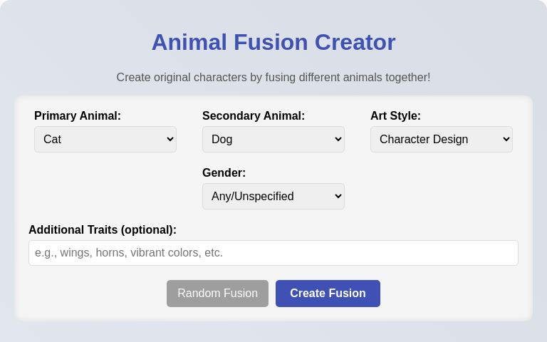 Animal Fusion Creator ― Perchance Generator
