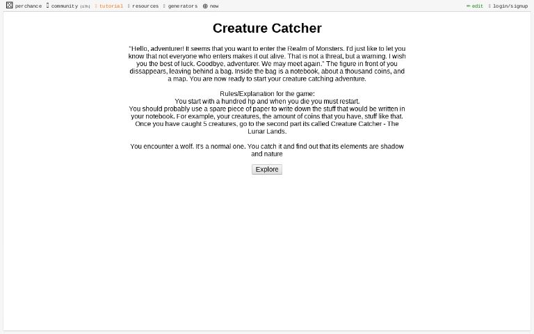 Creature Catcher ― Perchance Generator