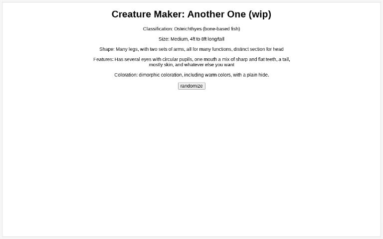 Creature Maker: Another One (wip) ― Perchance Generator