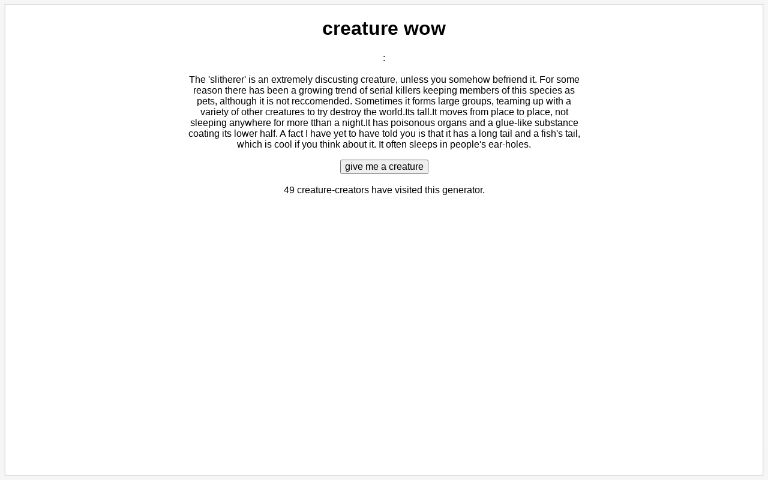 creature wow ― Perchance Generator