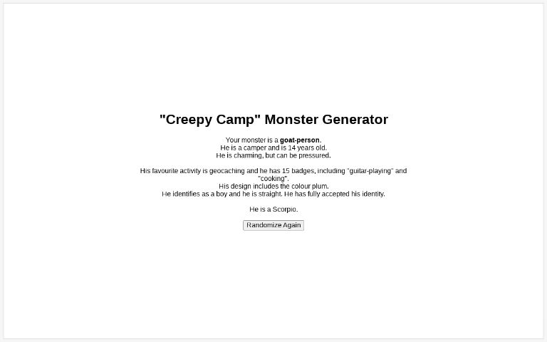 "Creepy Camp" Monster Generator