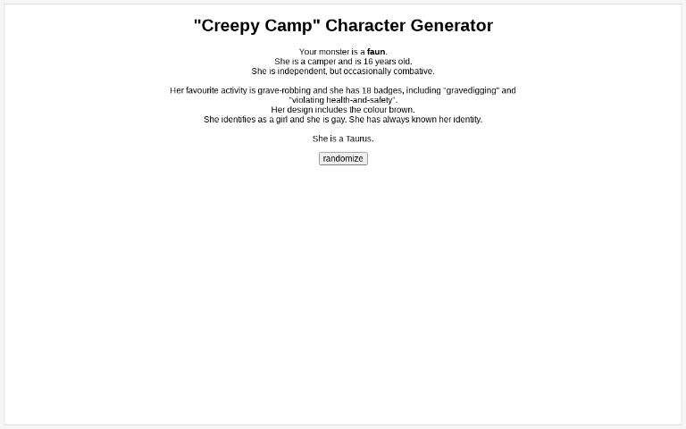"Creepy Camp" Character Generator