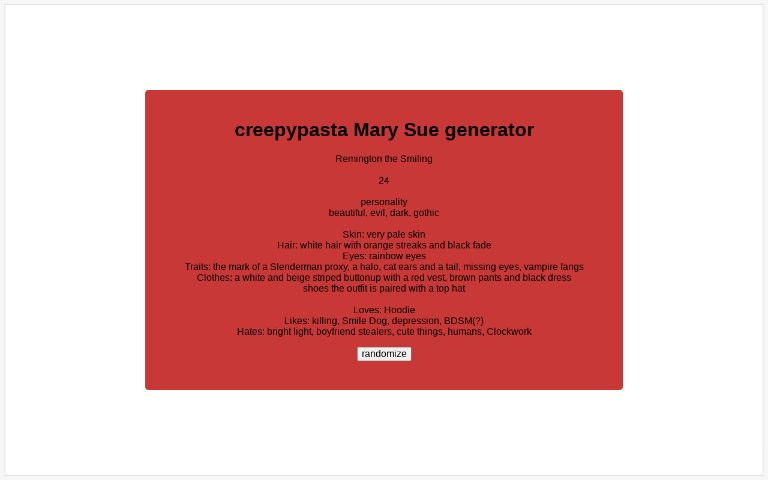 creepypasta Mary Sue generator