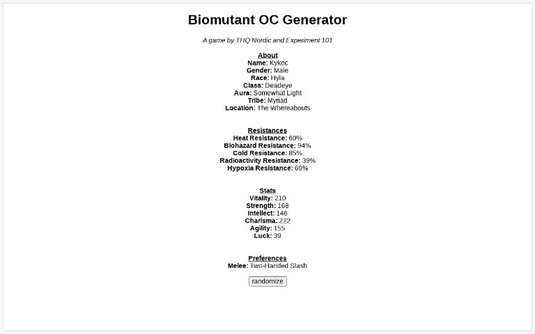 Biomutant OC Generator