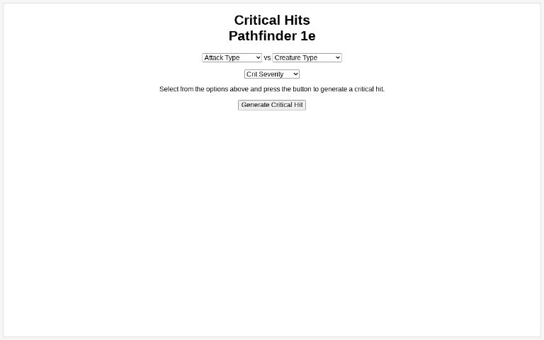 Critical Hits Pathfinder 1e ― Perchance Generator